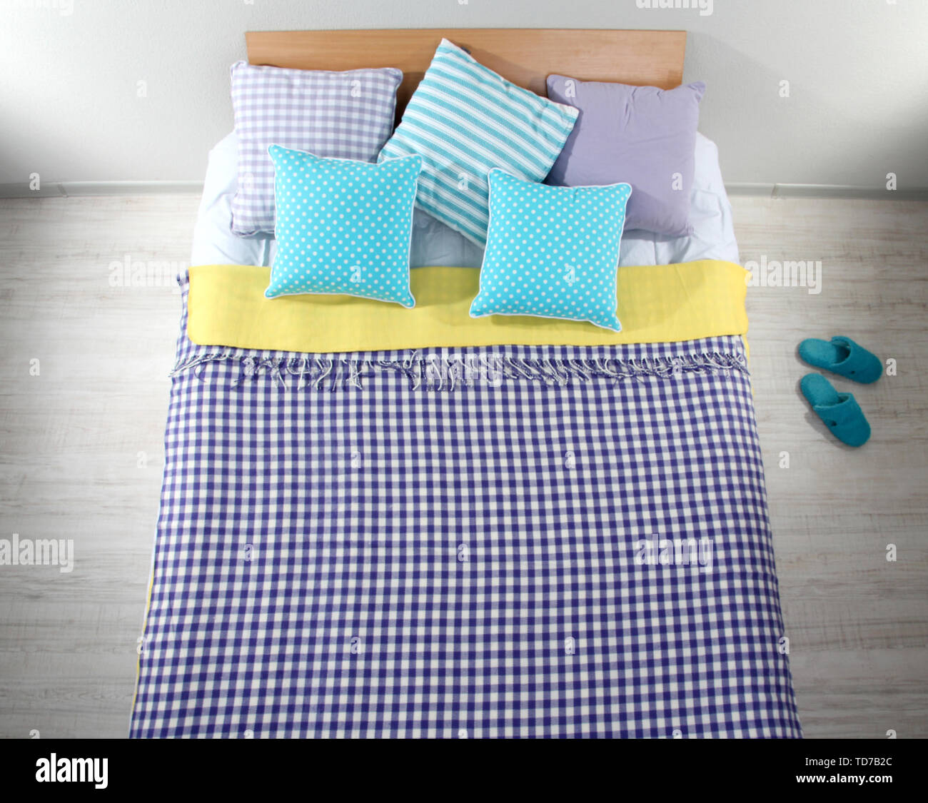 Bed in room top view close-up Stock Photo - Alamy