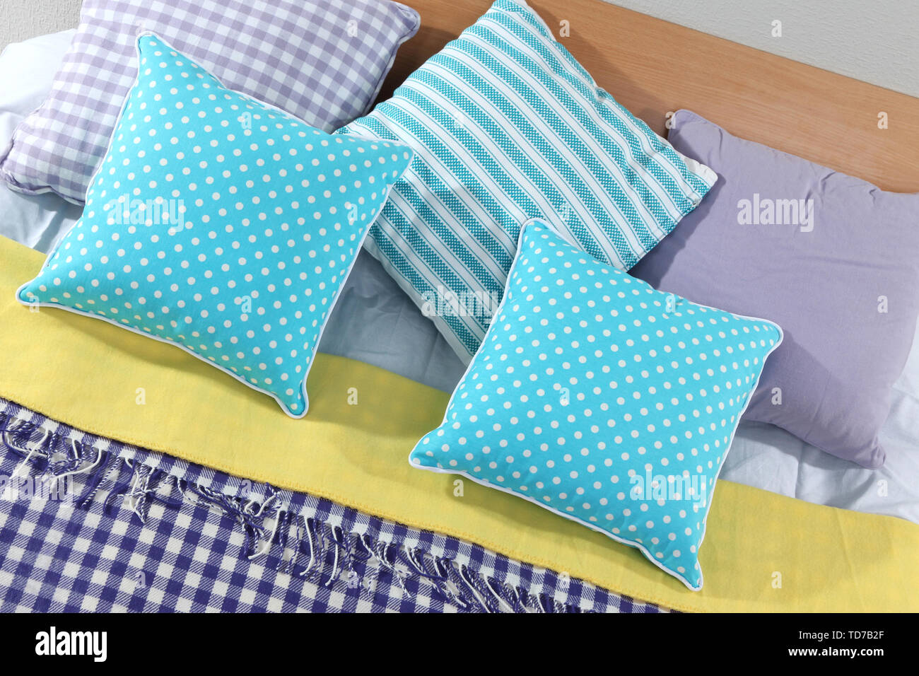 Bed in room top view close-up Stock Photo - Alamy