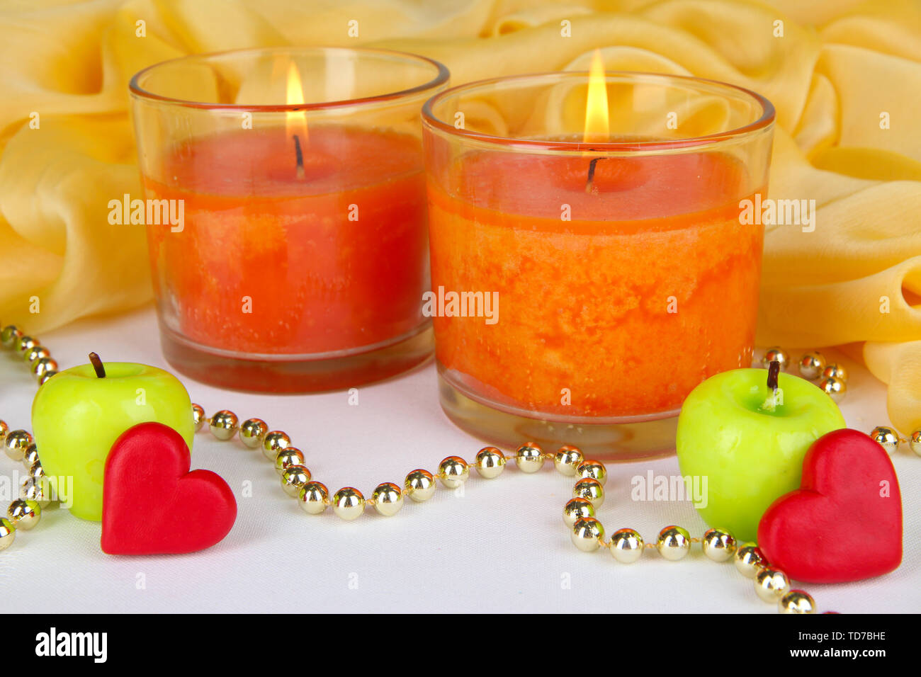 Romantic lighted candles close up Stock Photo - Alamy
