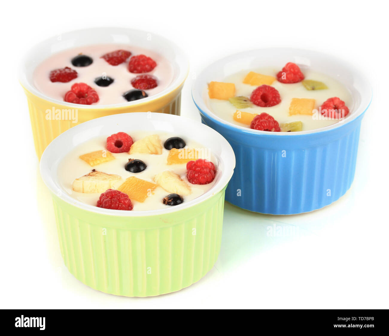 Delicious yogurt with fruit isolated on white Stock Photo - Alamy