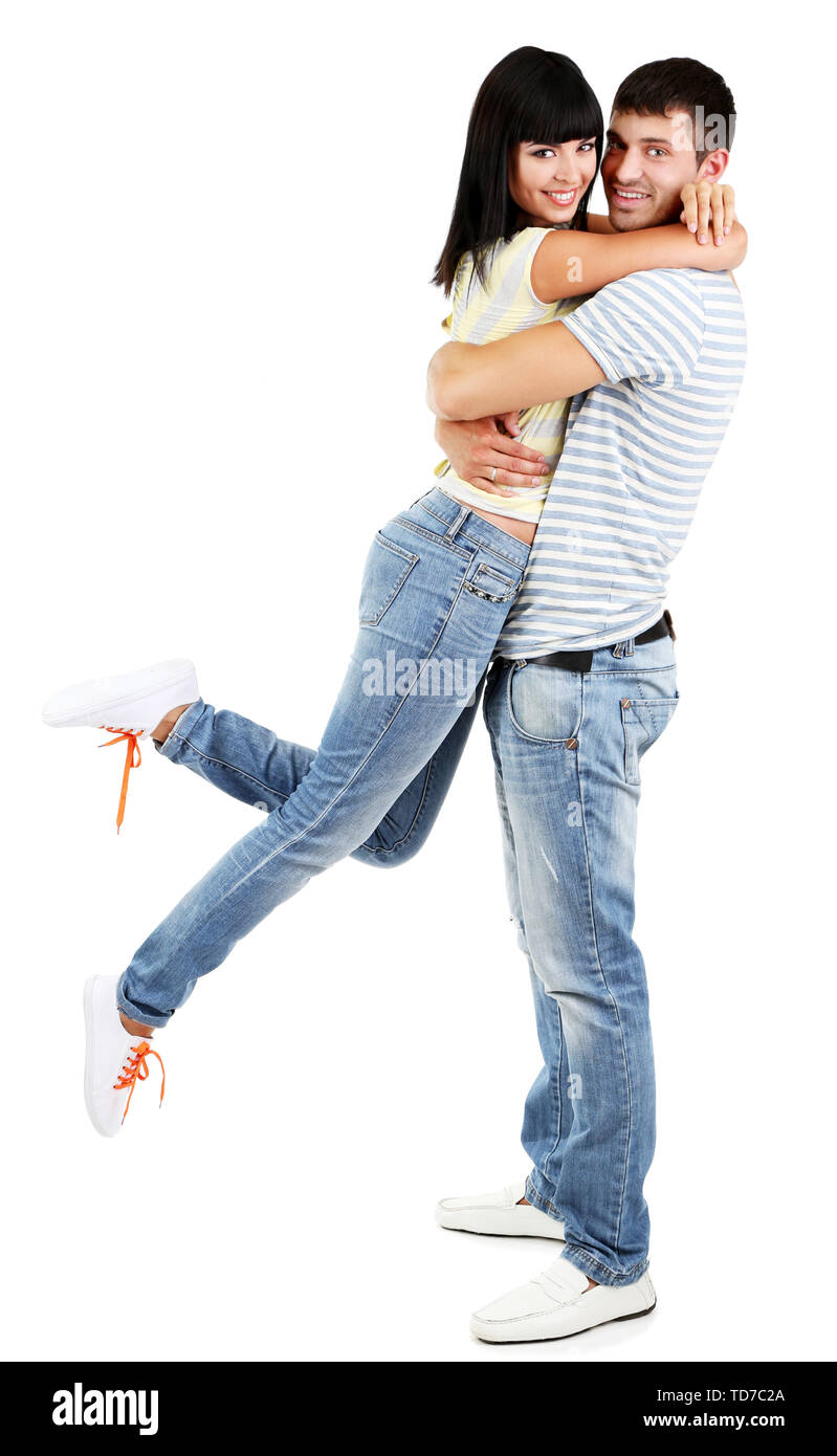 Beautiful loving couple together isolated on white Stock Photo - Alamy