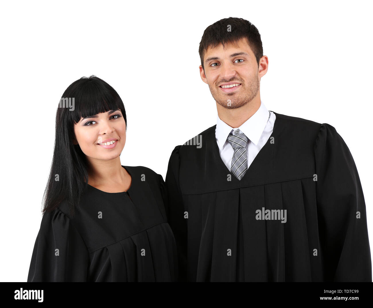 Two happy graduating students isolated on white Stock Photo - Alamy