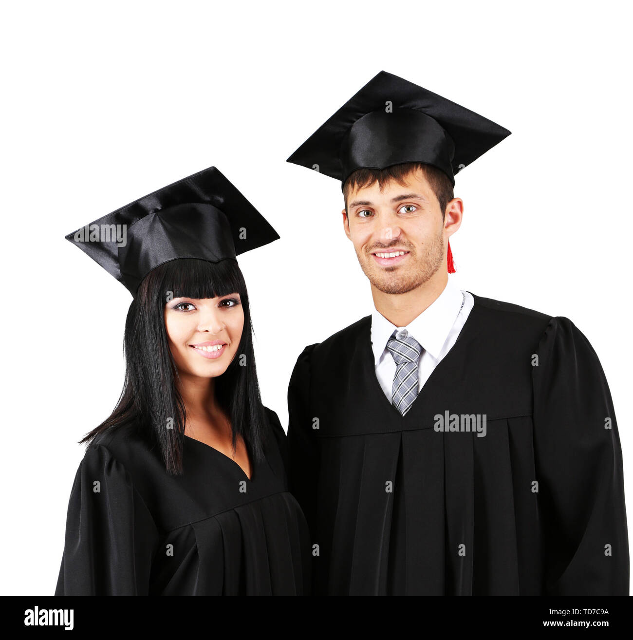 Two happy graduating students isolated on white Stock Photo - Alamy