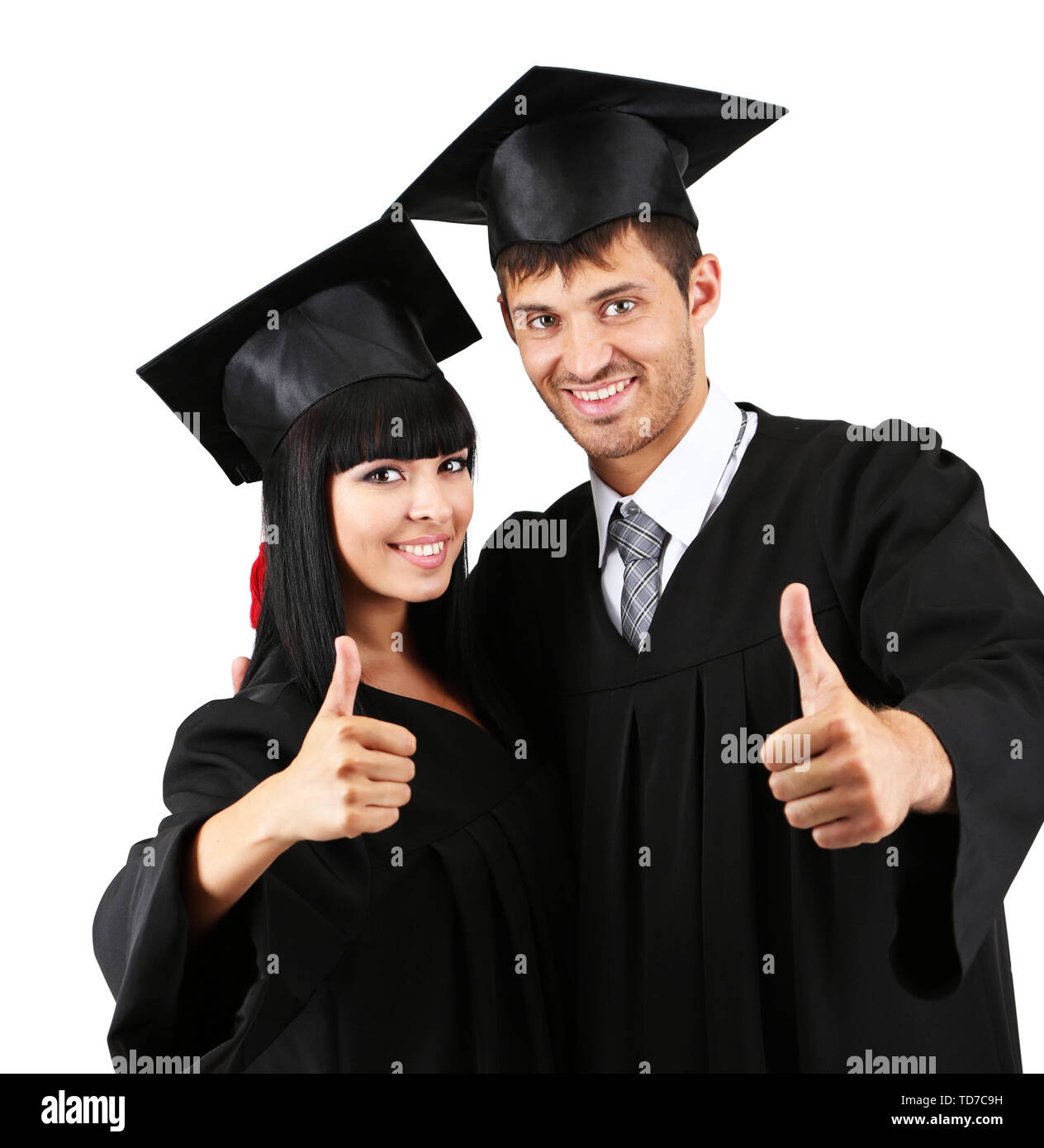 Two happy graduating students isolated on white Stock Photo - Alamy