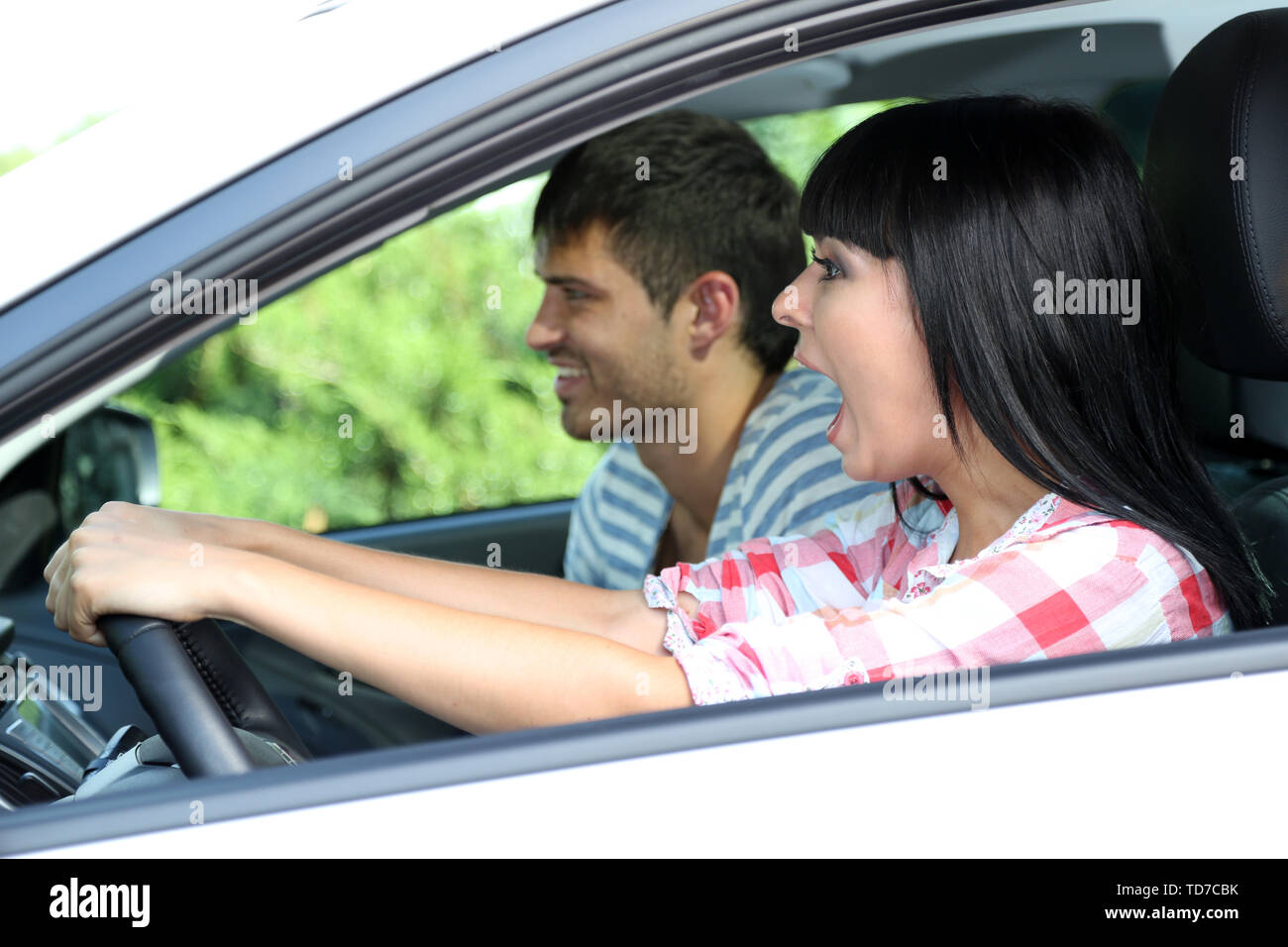 Girl scared of adult driver hi-res stock photography and images - Alamy