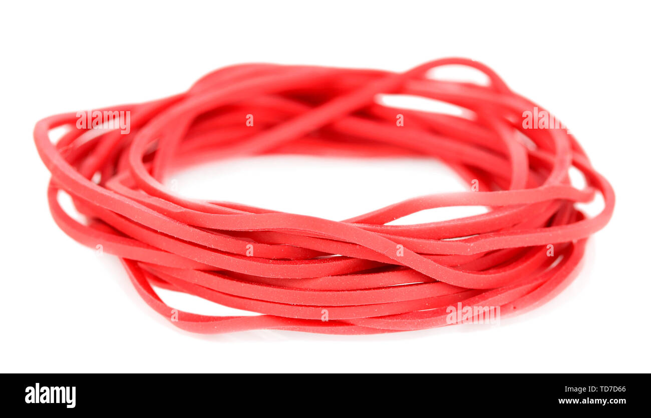 Red rubber bands isolated on white Stock Photo - Alamy