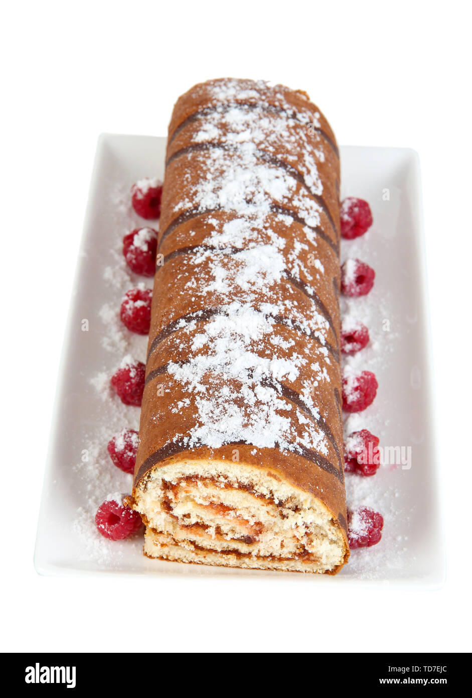 Sweet roll on plate isolated on white Stock Photo - Alamy