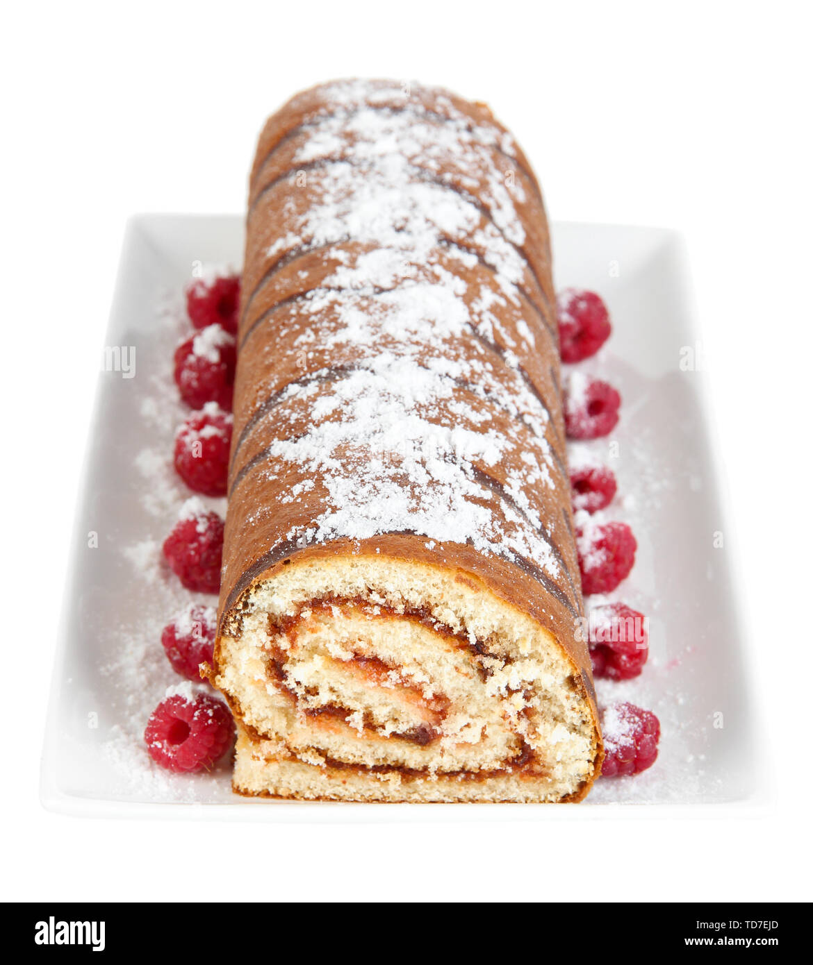 Sweet roll on plate isolated on white Stock Photo - Alamy