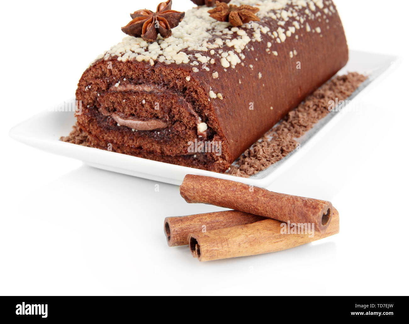 Sweet roll on plate isolated on white Stock Photo - Alamy