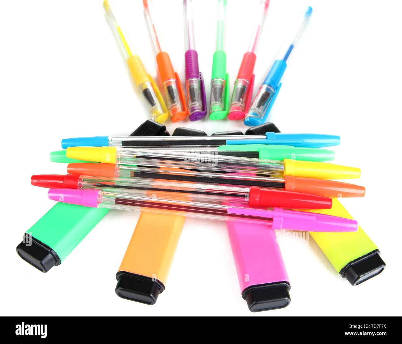 Pens and markers of various colors isolated on white Stock Photo - Alamy