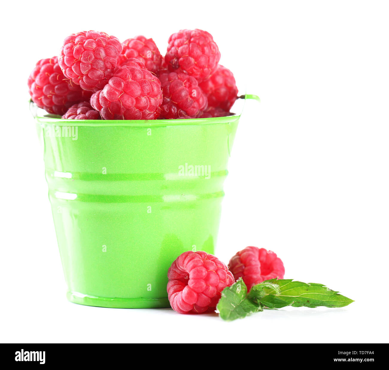 Ripe sweet raspberries in pail, isolated on white Stock Photo - Alamy