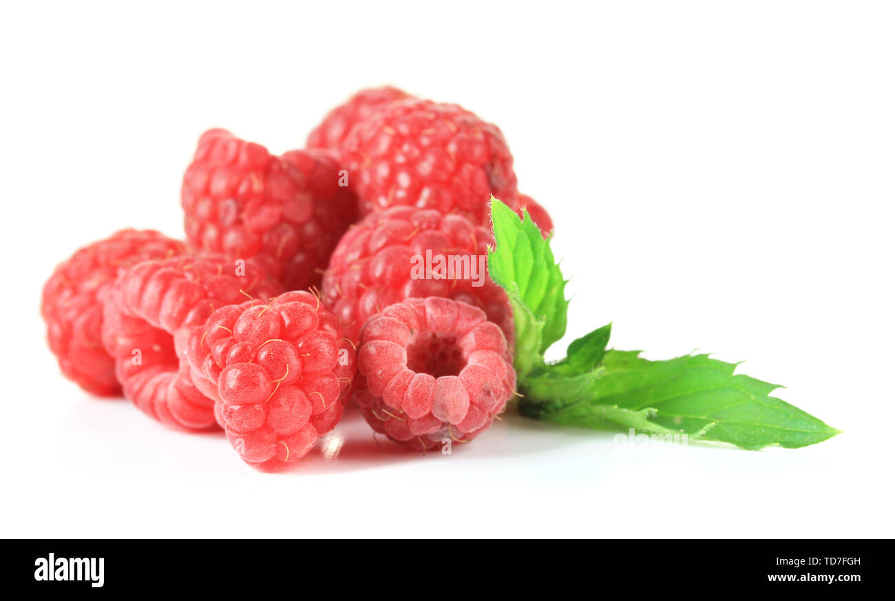 Ripe sweet raspberries isolated on white Stock Photo - Alamy