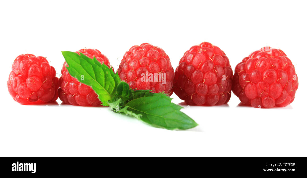 Ripe sweet raspberries isolated on white Stock Photo - Alamy