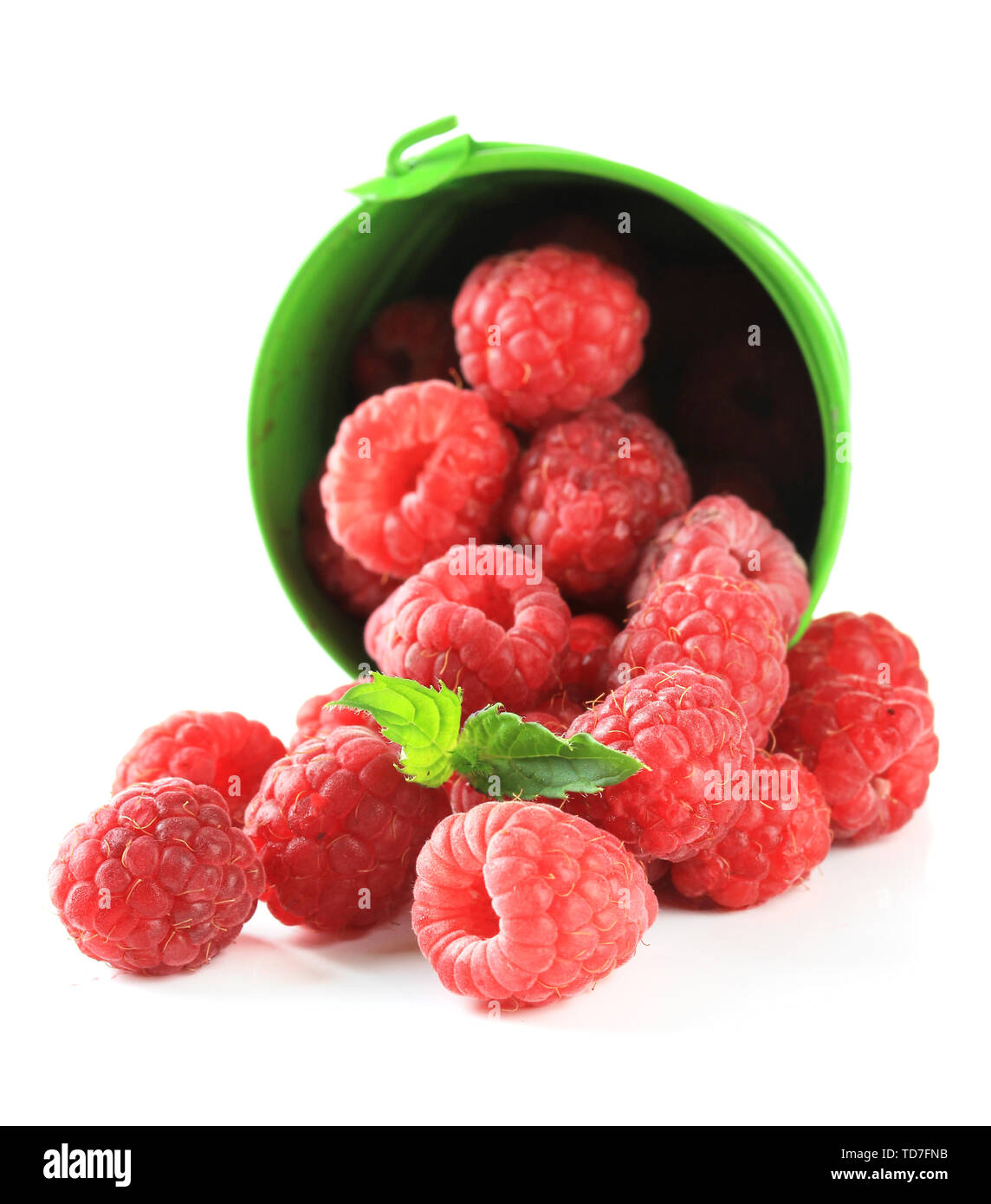 Ripe sweet raspberries in pail, isolated on white Stock Photo - Alamy