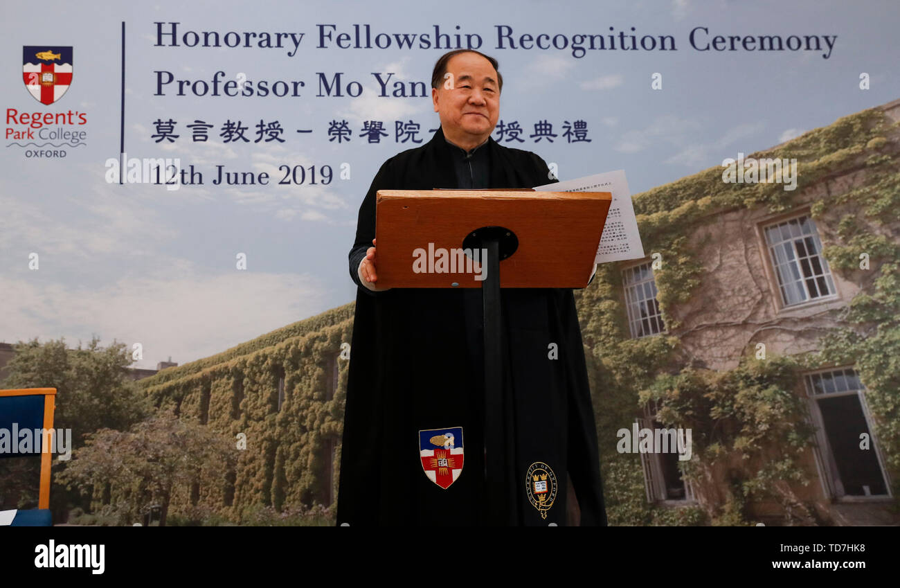 Oxford, UK. 12th June, 2019. Chinese writer and Nobel laureate Mo Yan ...