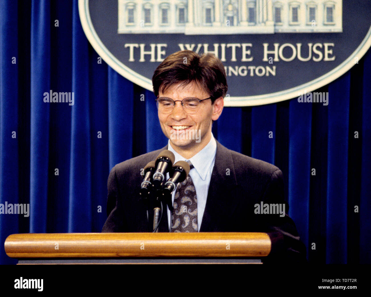 White House Director of Communications George Stephanopoulos conducts ...