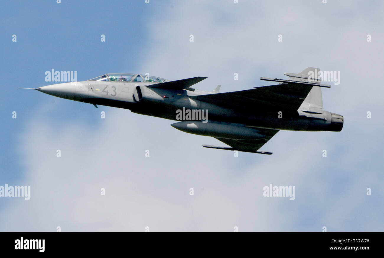 Jagel, Germany. 13th June, 2019. A Bundeswehr Eurofighter flies over ...