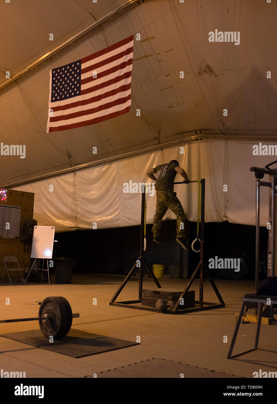 Dahlke, Afghanistan. 30th Oct, 2018. A pilot works out inside a tent ...