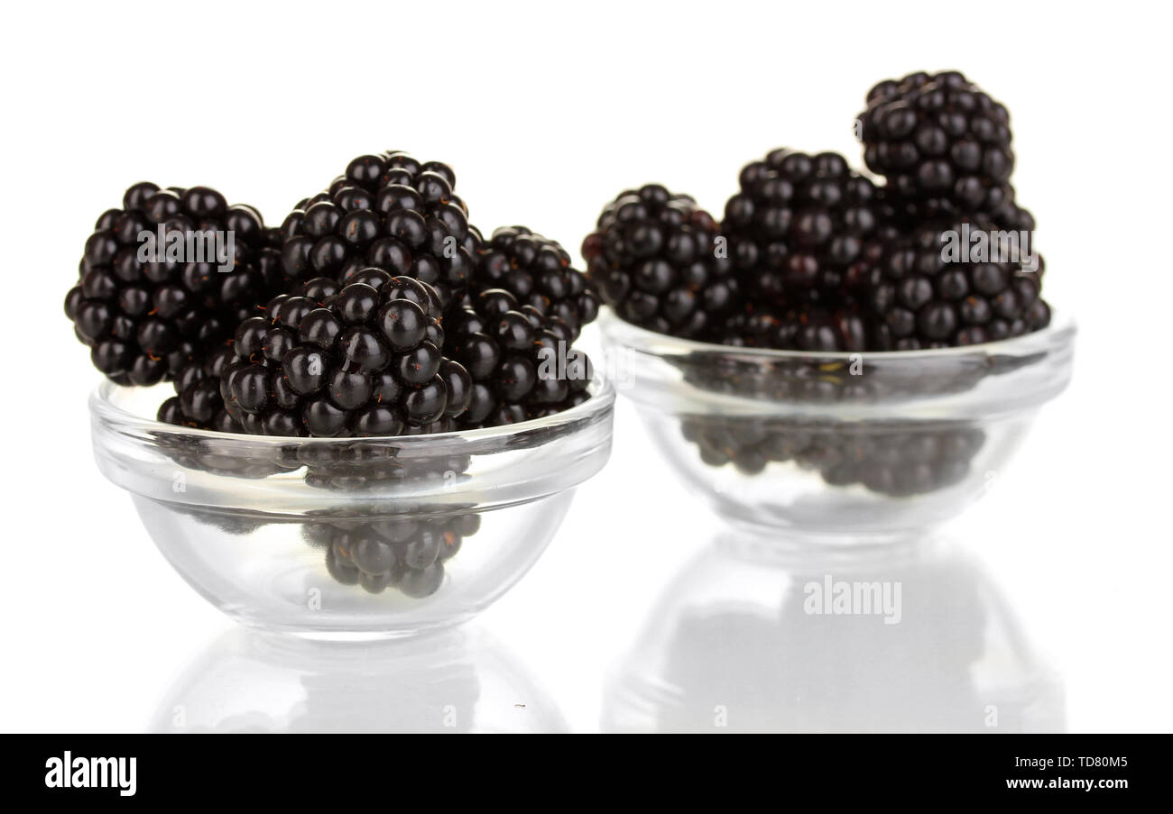 Sweet blackberry in glass bowl isolated on white Stock Photo - Alamy