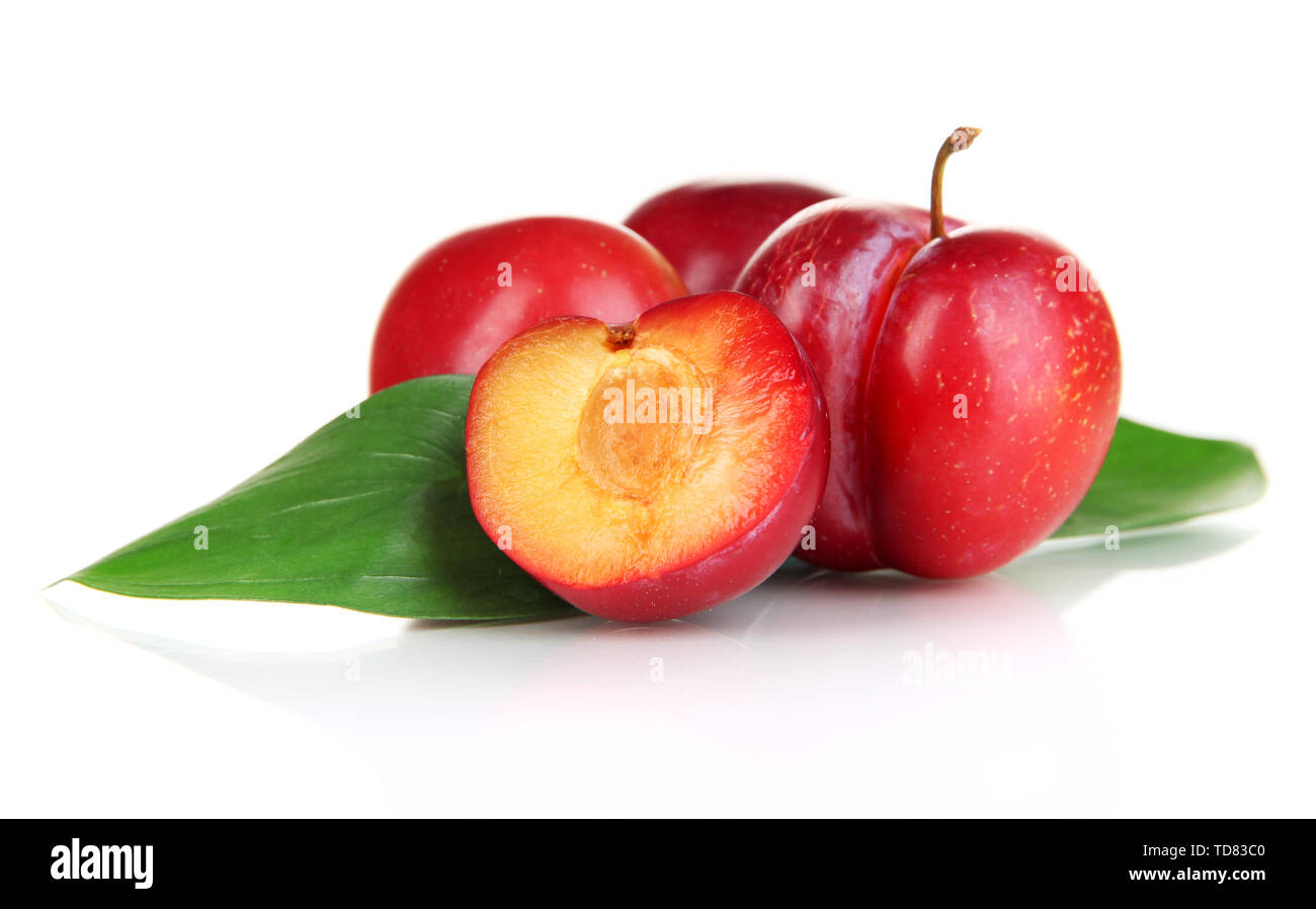 Ripe plums isolated on white Stock Photo - Alamy