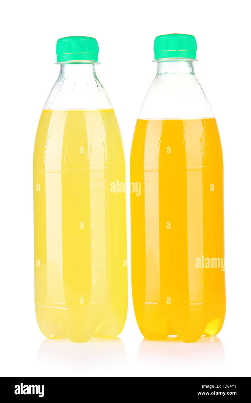 Bottles with tasty drinks, isolated on white Stock Photo - Alamy