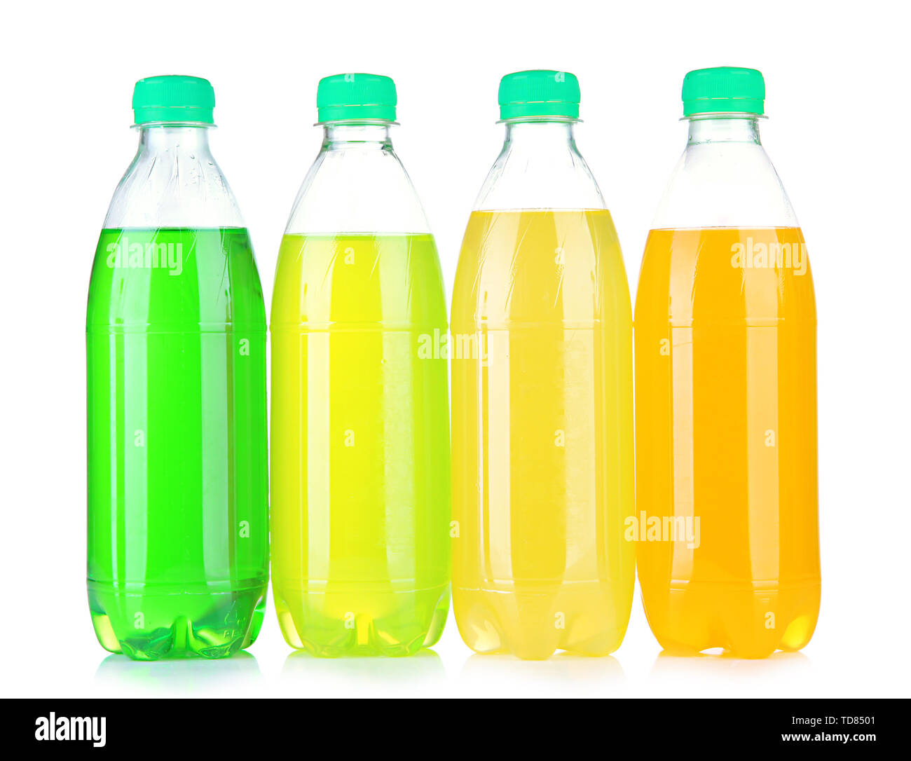 Bottles with tasty drinks, isolated on white Stock Photo - Alamy