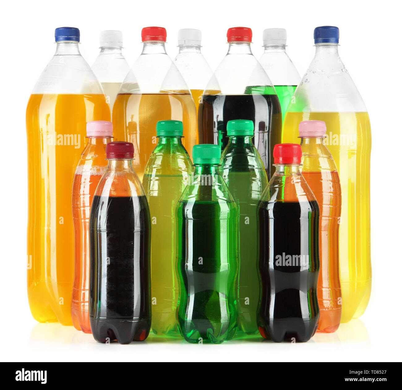 Assortment of bottles with tasty drinks, isolated on white Stock Photo ...