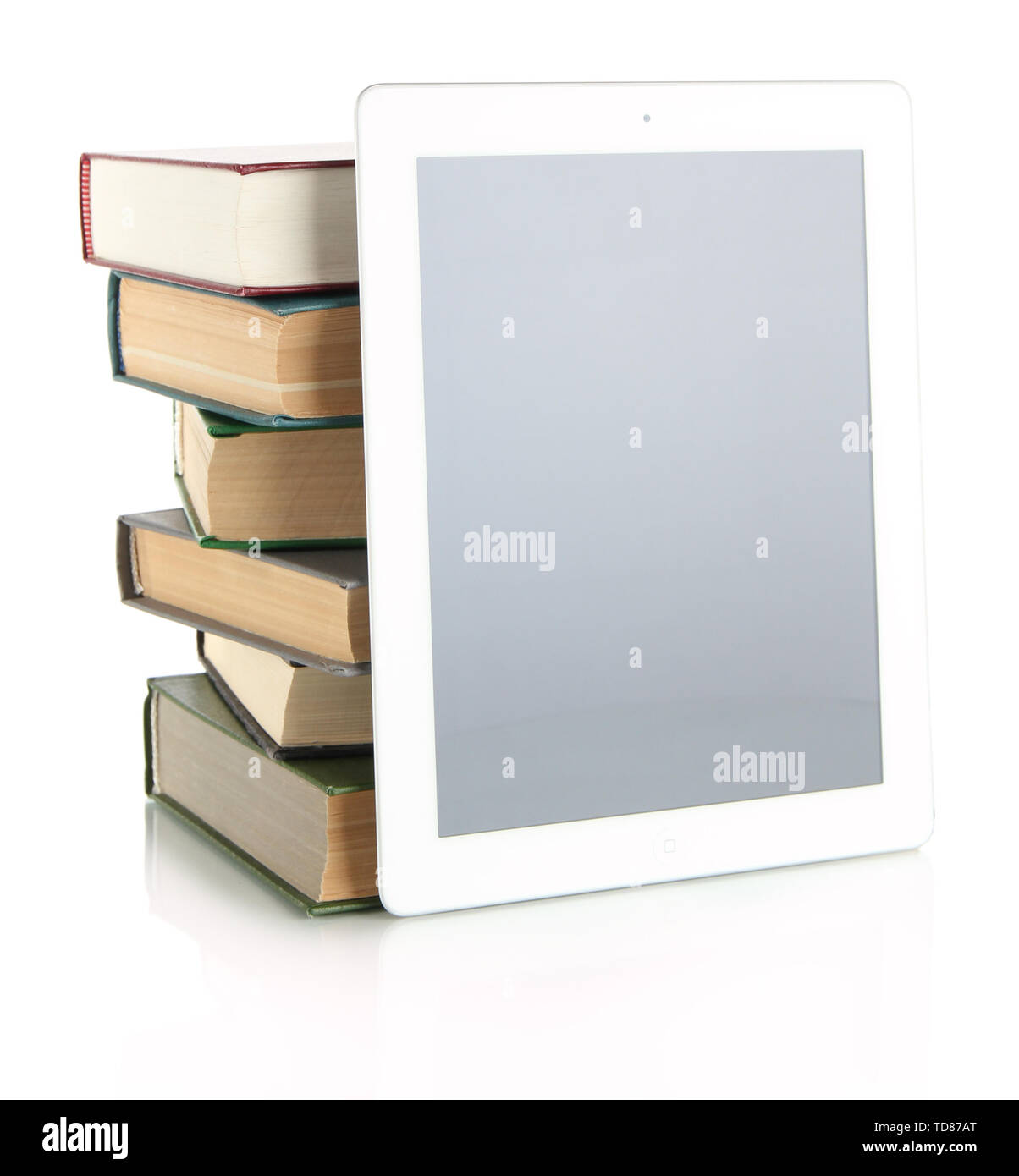 Tablet and books isolated on white Stock Photo - Alamy