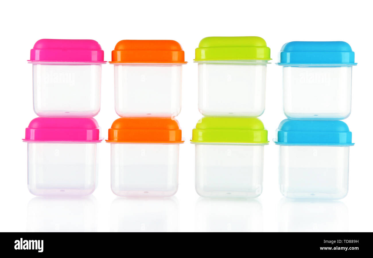 Empty plastic containers isolated on white Stock Photo - Alamy