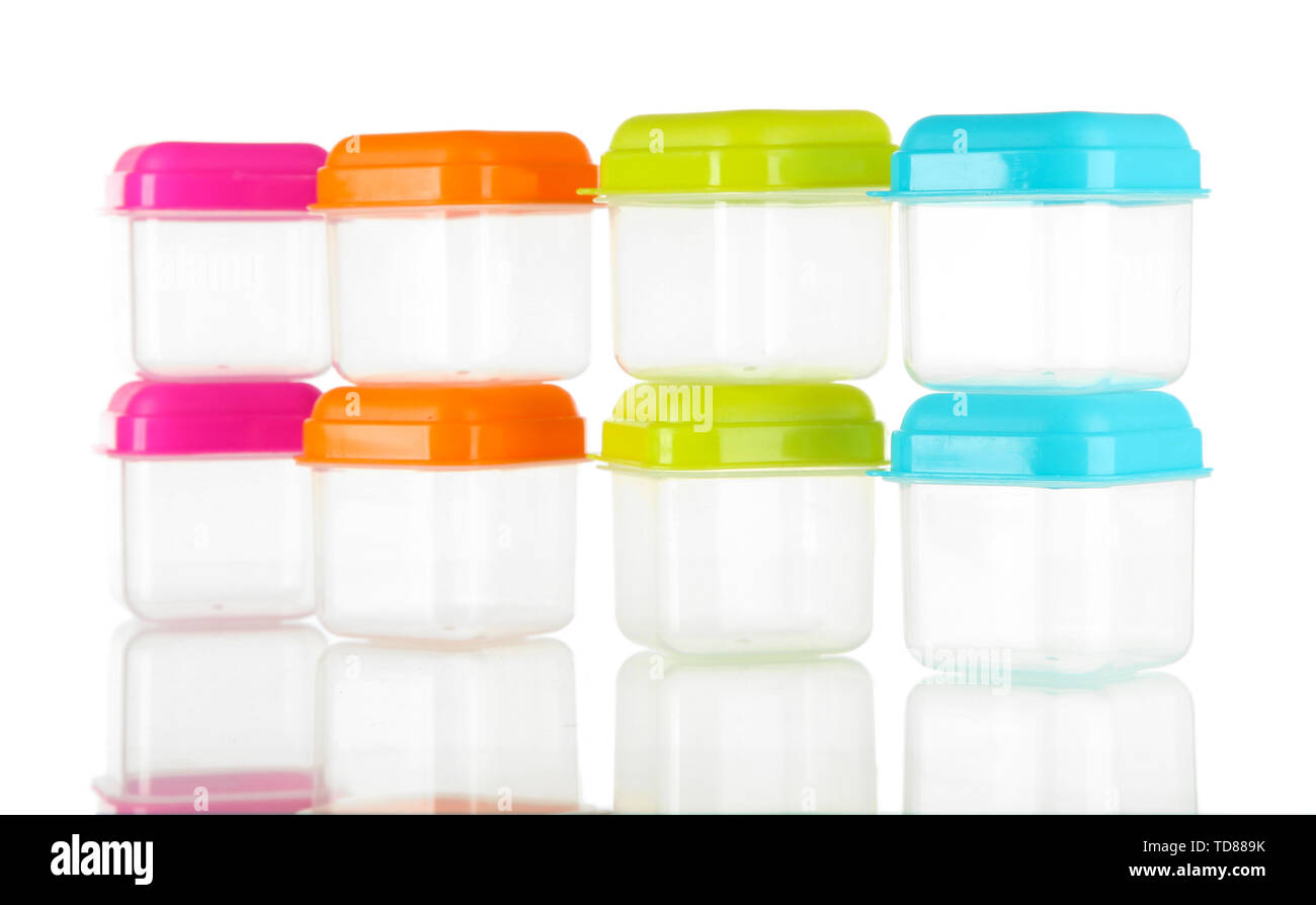 Empty plastic containers isolated on white Stock Photo - Alamy