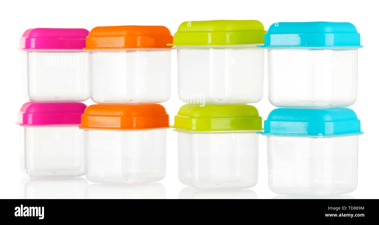 Empty plastic containers isolated on white Stock Photo - Alamy