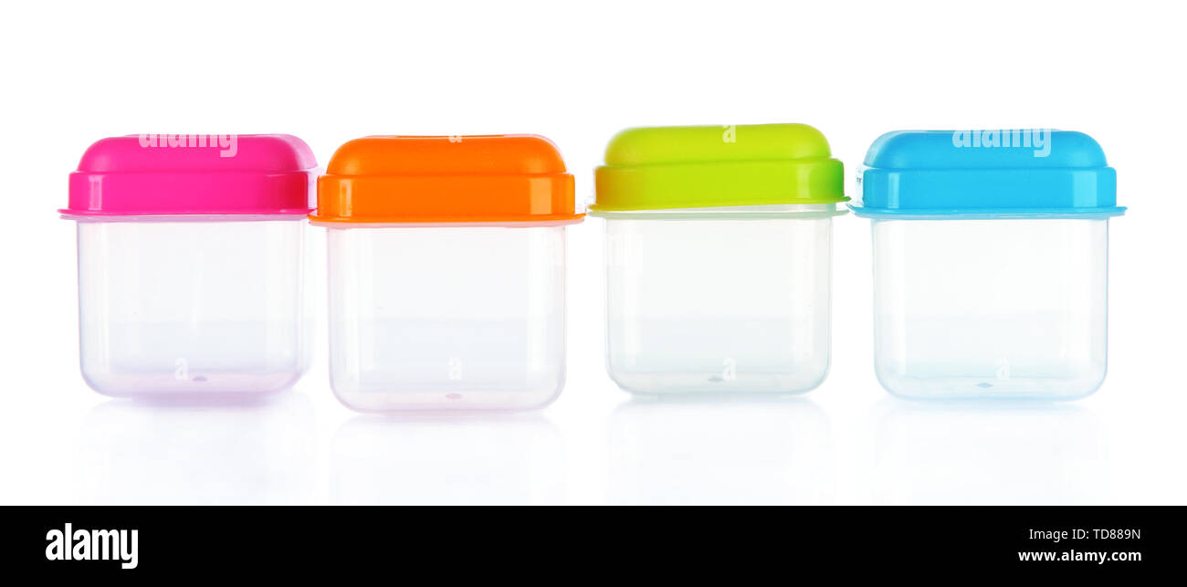 Empty plastic containers isolated on white Stock Photo - Alamy