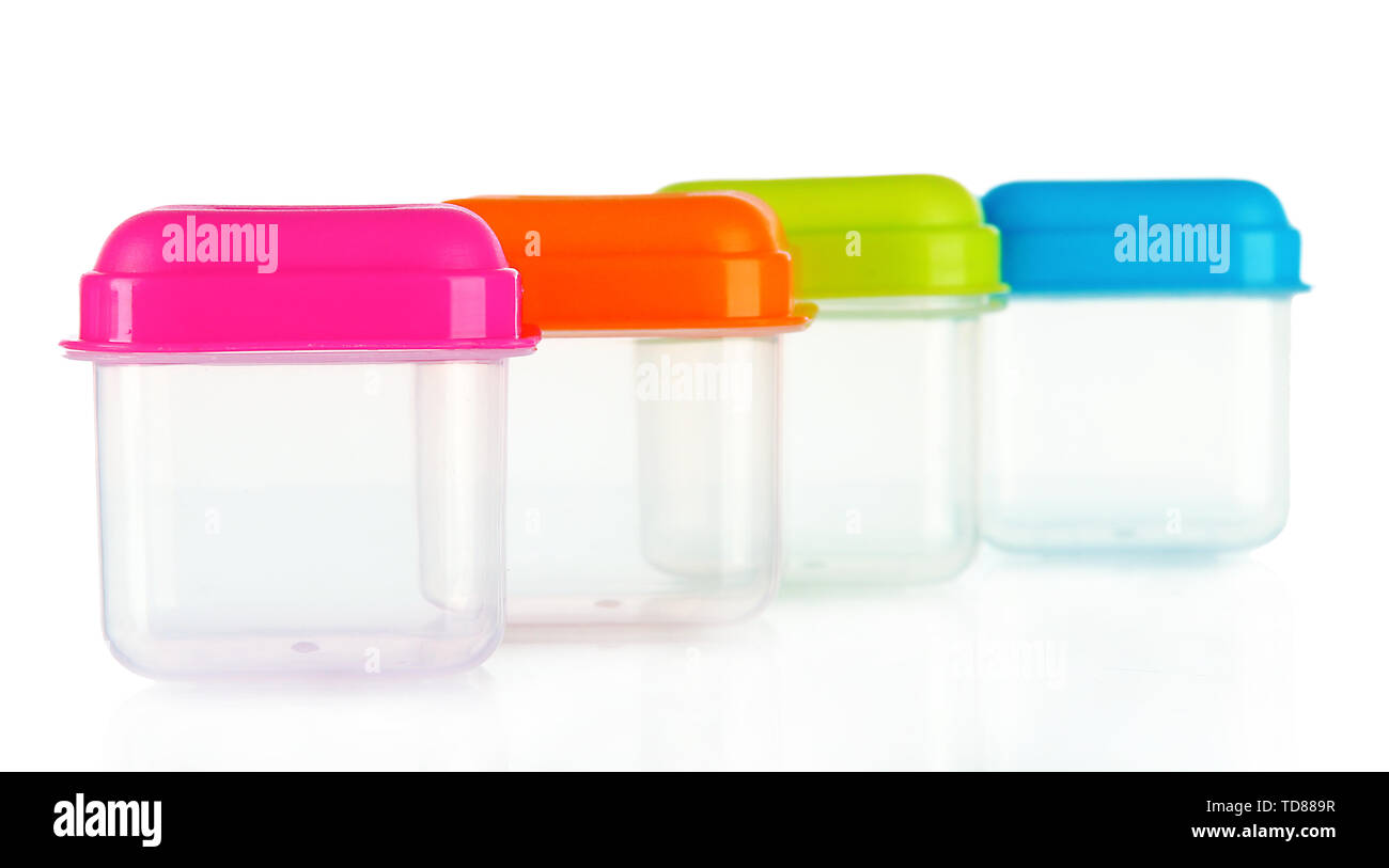Empty plastic containers isolated on white Stock Photo - Alamy