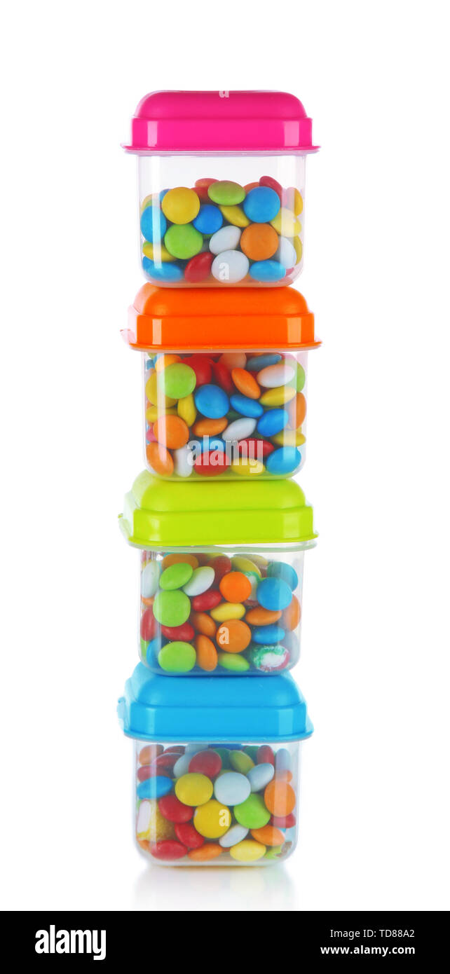 Full of plastic containers isolated on white Stock Photo - Alamy
