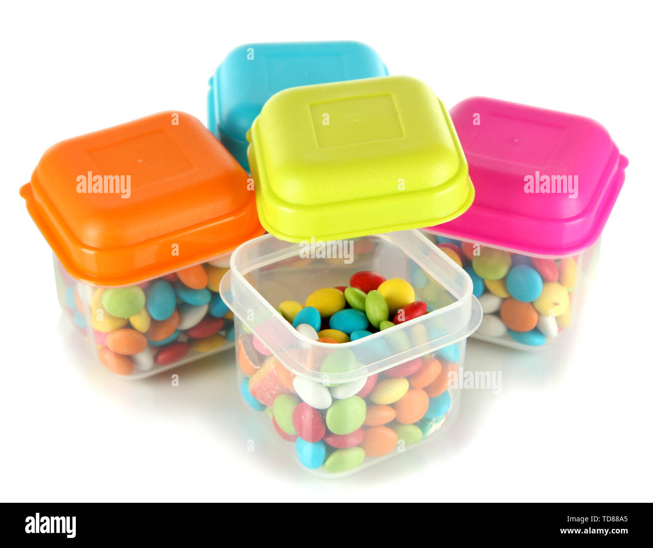 Full of plastic containers isolated on white Stock Photo - Alamy
