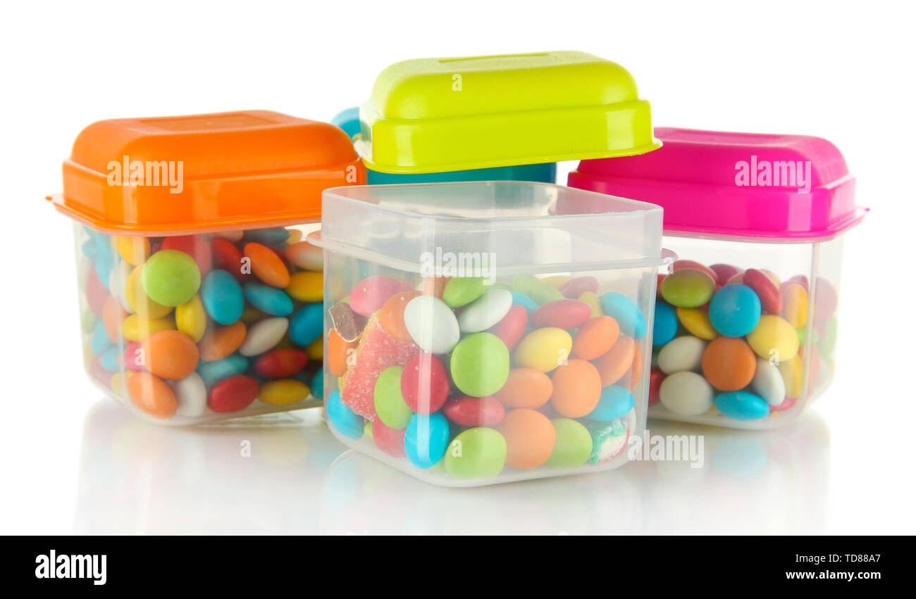 Full of plastic containers isolated on white Stock Photo - Alamy