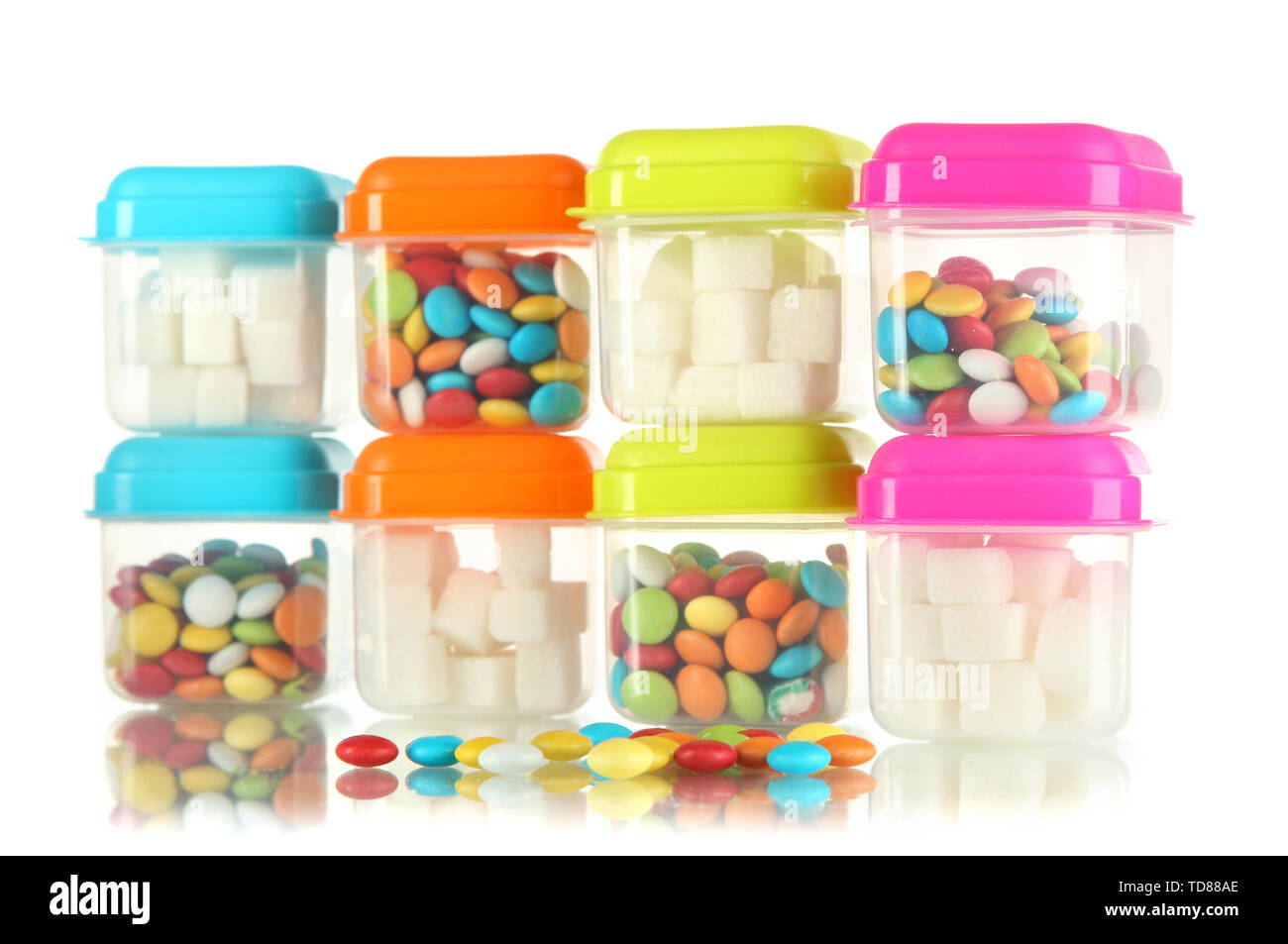 Full of plastic containers isolated on white Stock Photo - Alamy