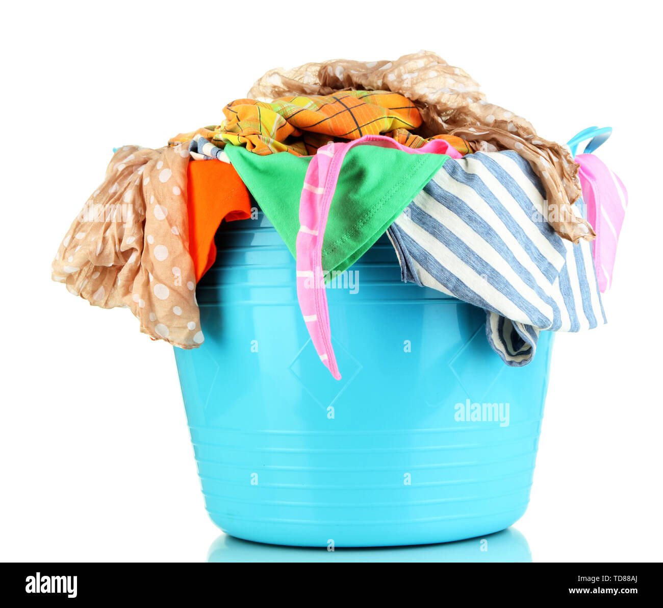 Blue laundry basket isolated on white Stock Photo - Alamy