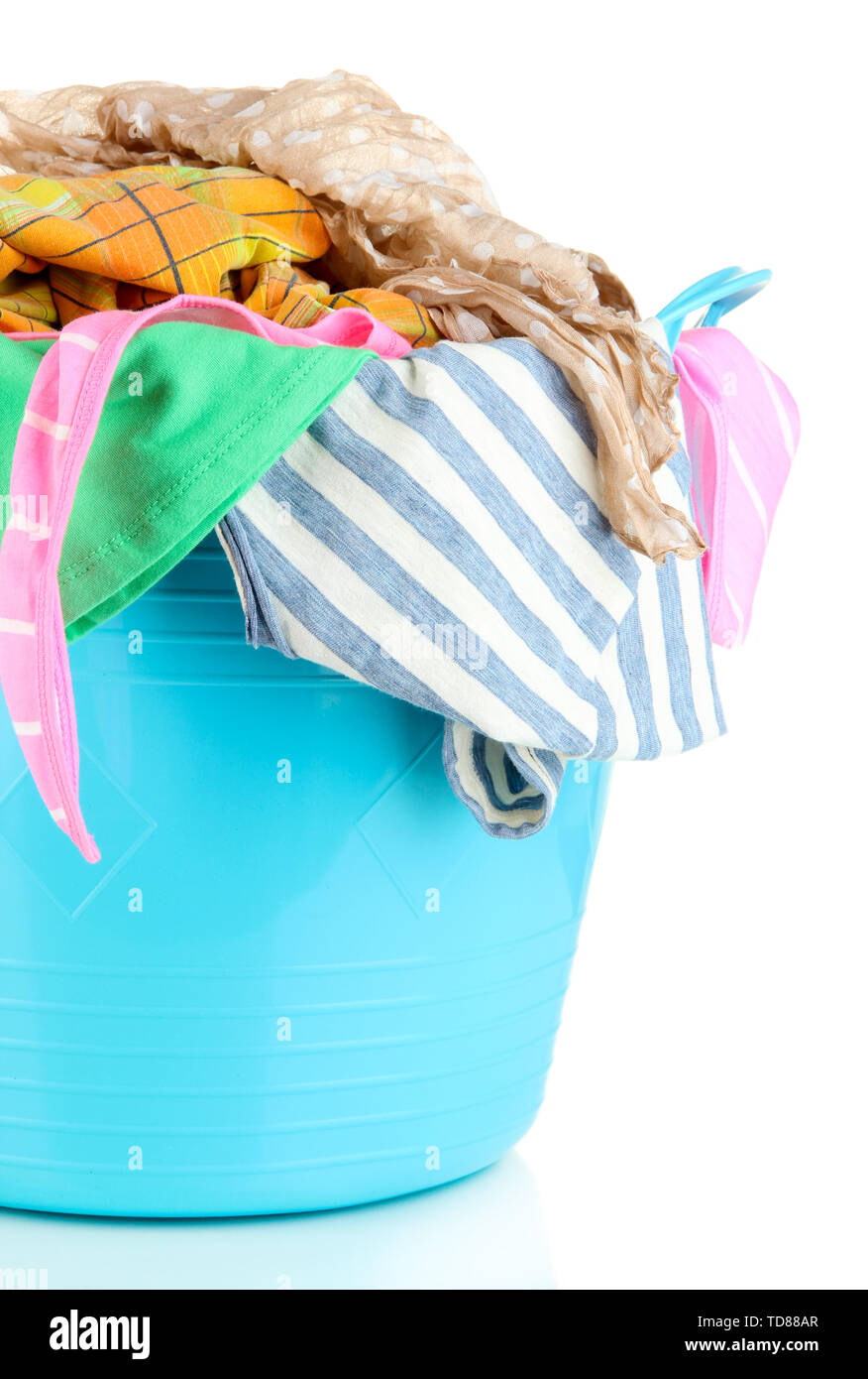 Blue laundry basket isolated on white Stock Photo - Alamy