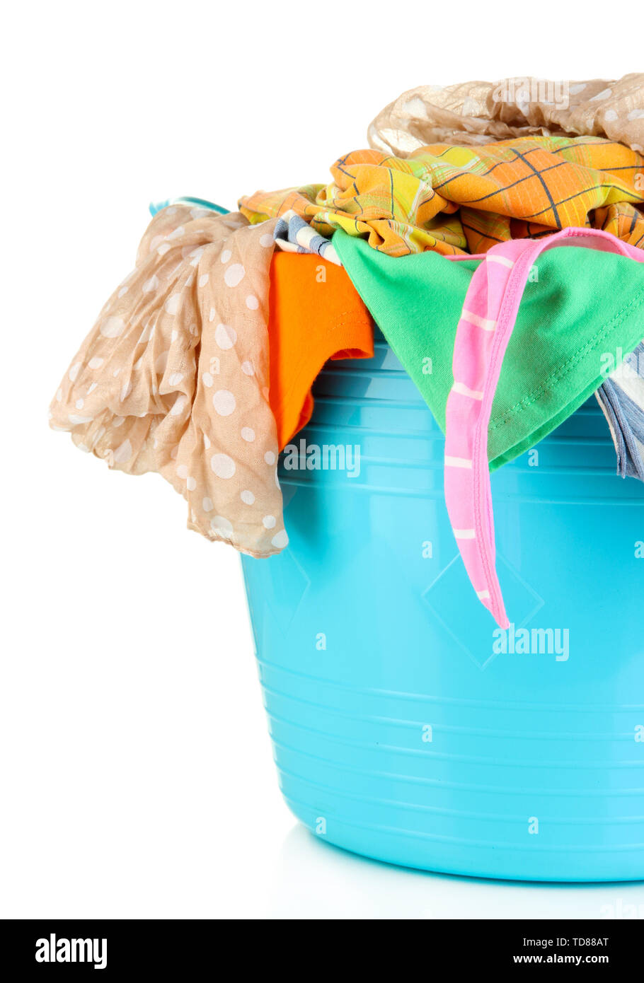 Blue laundry basket isolated on white Stock Photo - Alamy