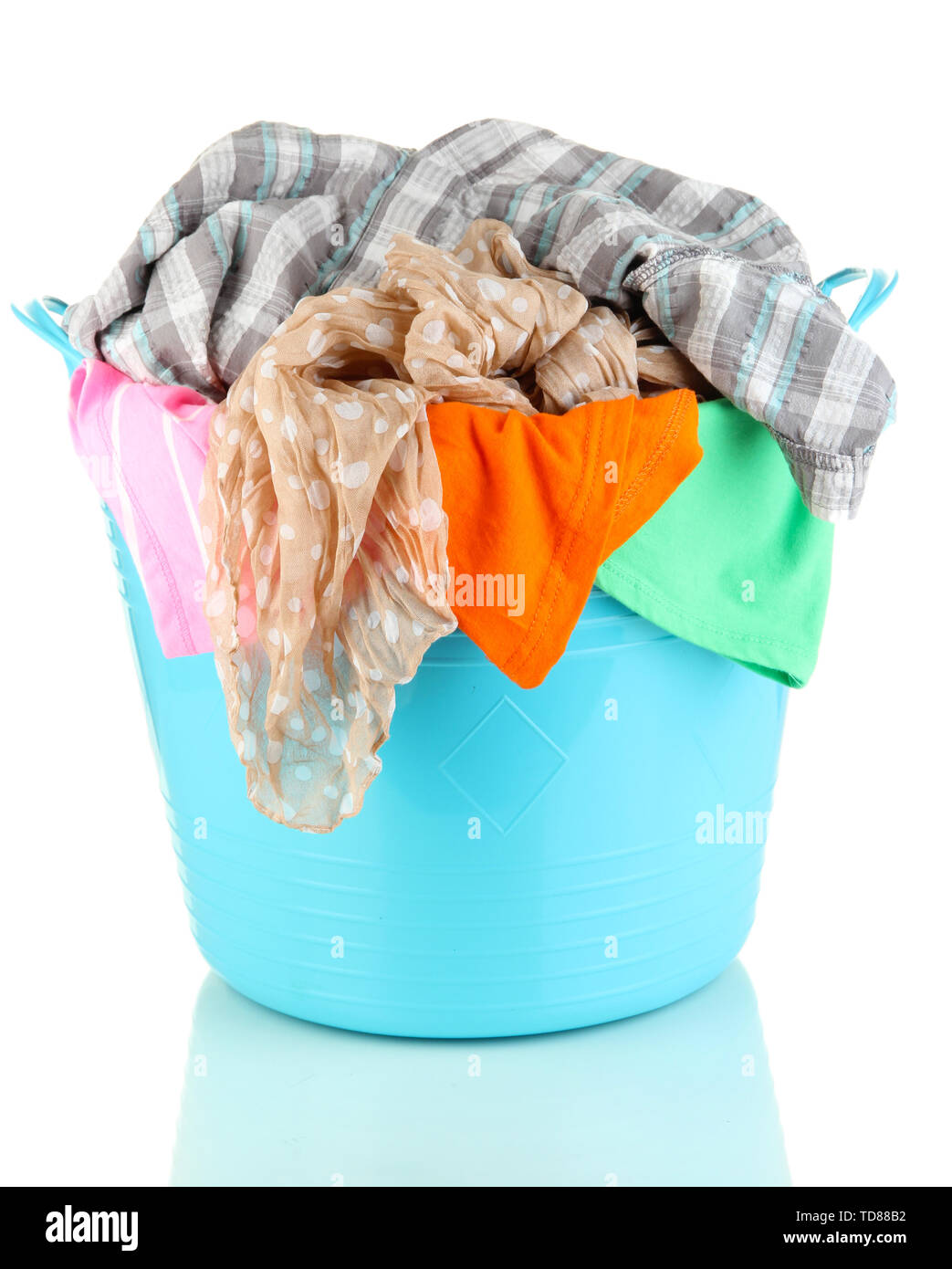 Blue laundry basket isolated on white Stock Photo - Alamy