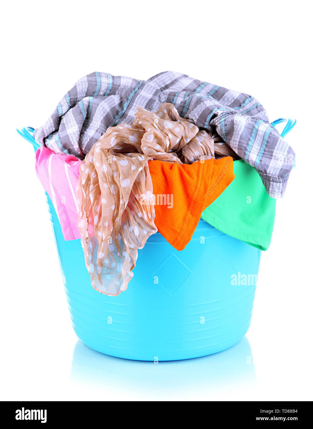 Blue laundry basket isolated on white Stock Photo - Alamy