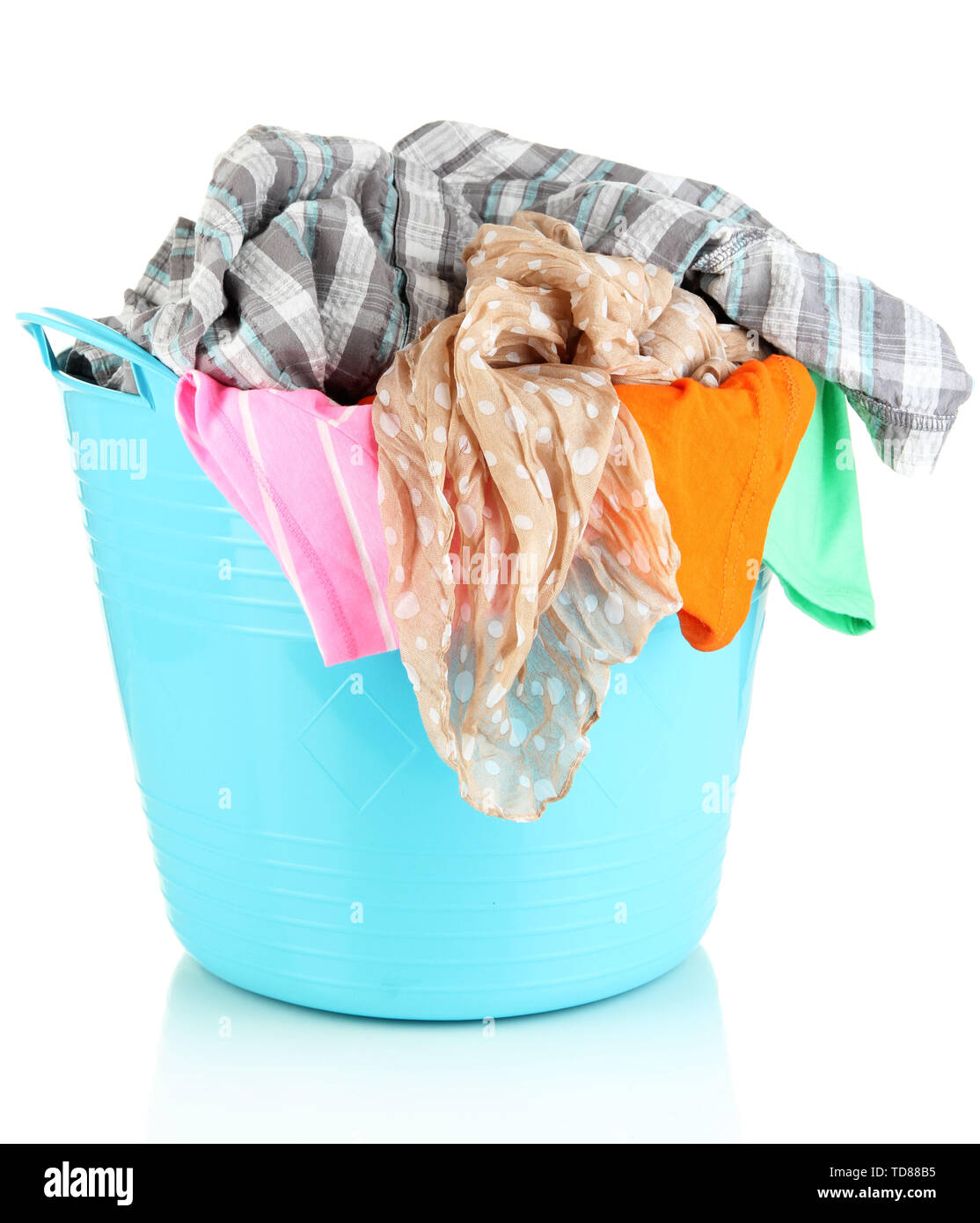 Blue laundry basket isolated on white Stock Photo - Alamy