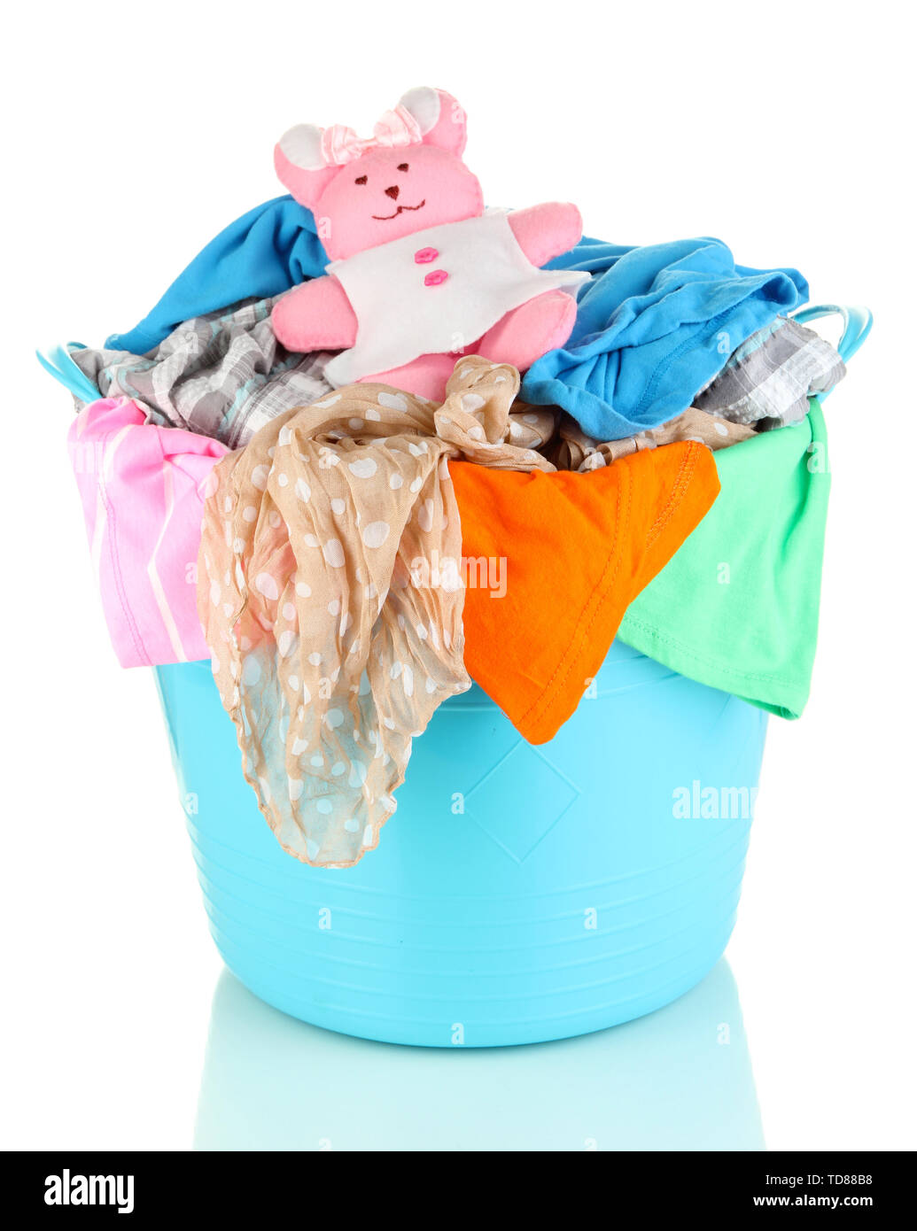 Blue laundry basket isolated on white Stock Photo - Alamy