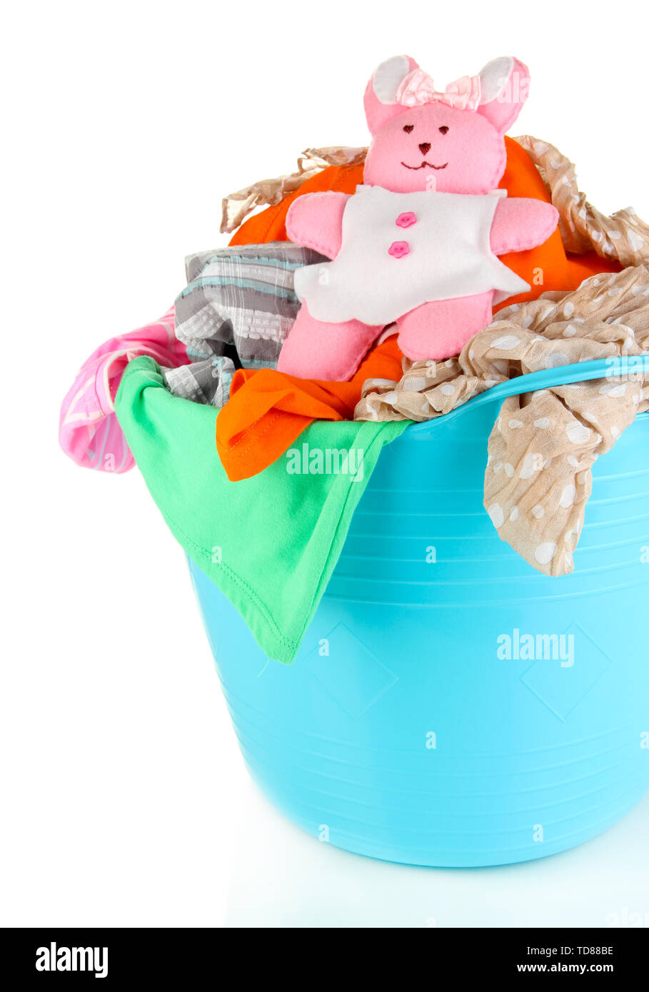 Blue laundry basket isolated on white Stock Photo - Alamy