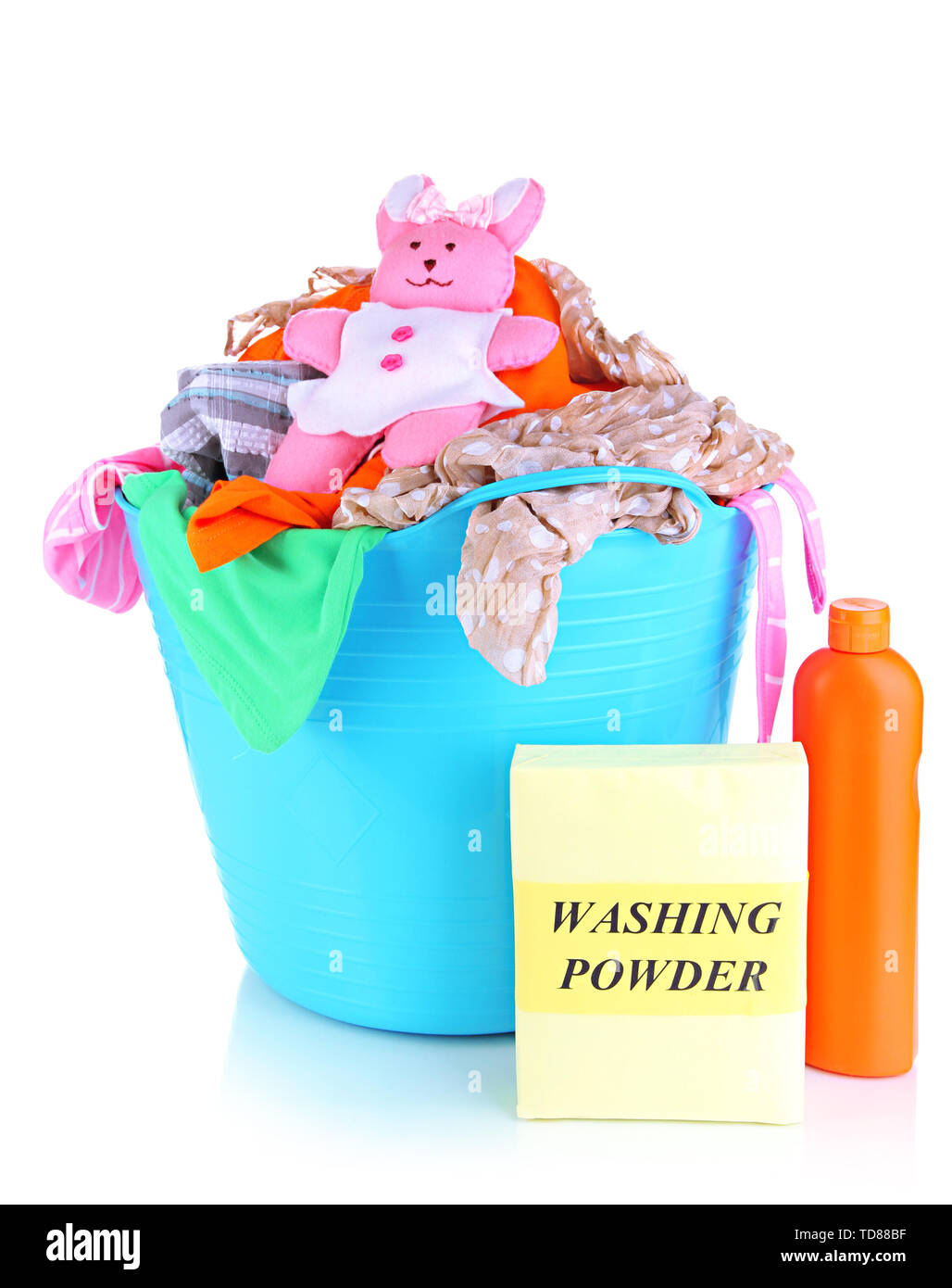 Blue laundry basket isolated on white Stock Photo - Alamy