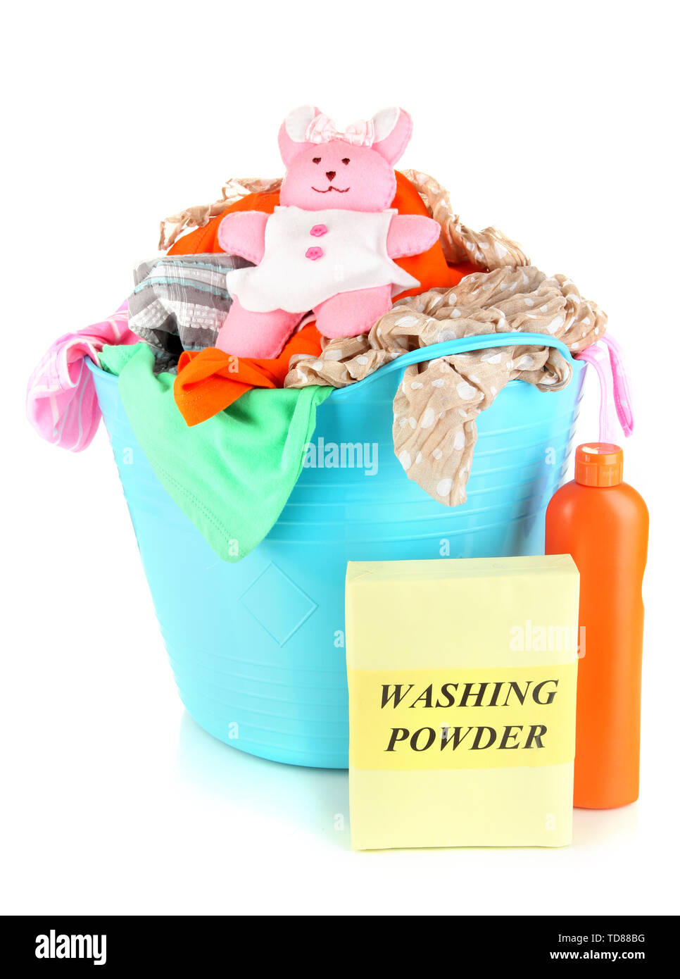 Blue laundry basket isolated on white Stock Photo - Alamy