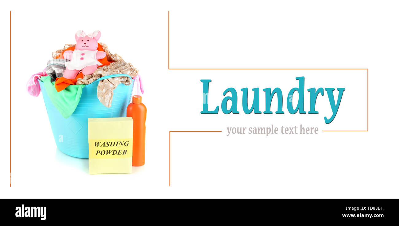 Blue laundry basket isolated on white Stock Photo - Alamy