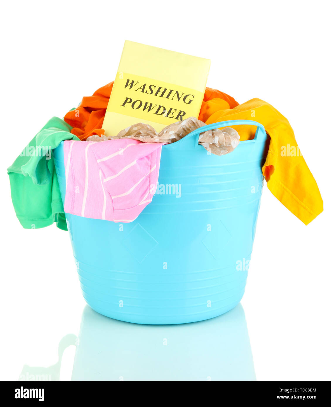 Blue laundry basket isolated on white Stock Photo - Alamy