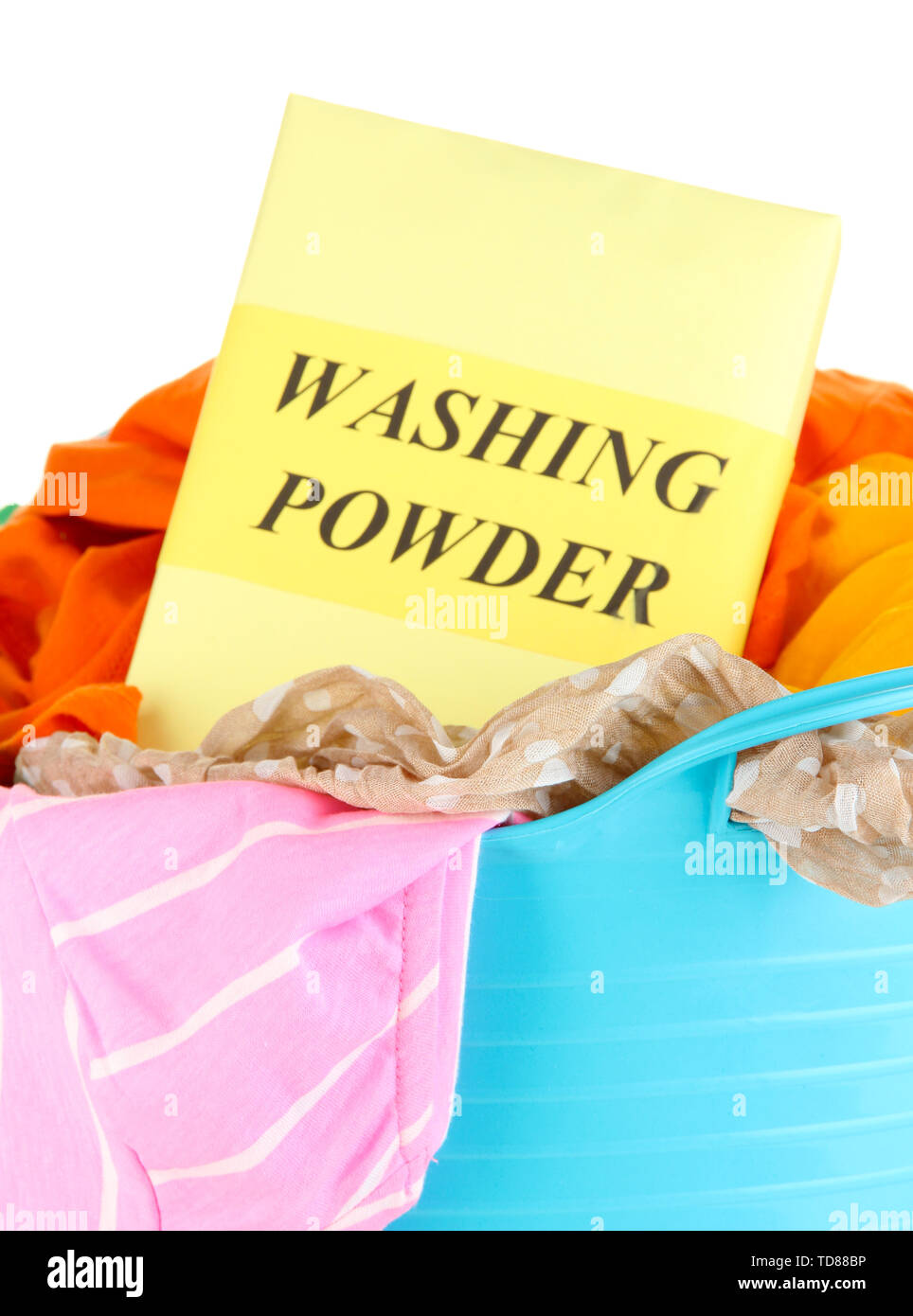 Blue laundry basket isolated on white Stock Photo - Alamy